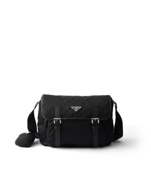 Prada Large Quilted Re-nylon Shoulder Bag With Saffiano Trim - Black