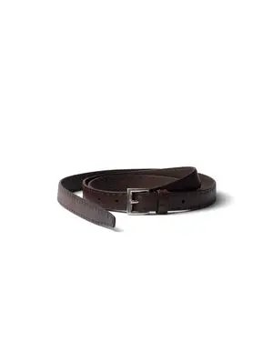 Prada Antiqued Leather Belt With Metal Buckle - Brown