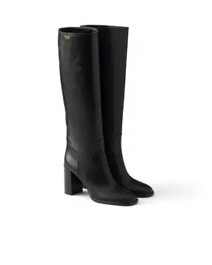 Prada Leather Knee High Boots With Block Heel