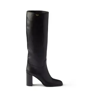 Prada Leather Knee High Boots With Block Heel
