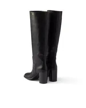 Prada Leather Knee High Boots With Block Heel