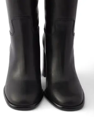 Prada Leather Knee High Boots With Block Heel