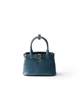 Prada Buckle Crocodile Leather Handbag - Blue