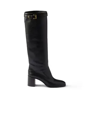 Prada Leather Knee-high Boots With Logo Buckle