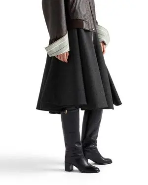 Prada Leather Knee-high Boots With Logo Buckle