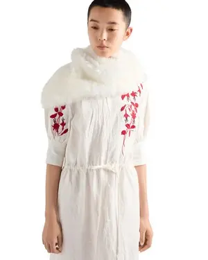 Prada Embroidered Slubbed Fabric Dress With Band Collar