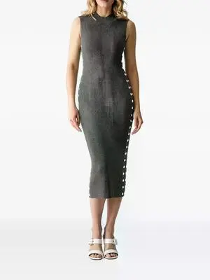 Karl Lagerfeld Ribbed-knit Stud-embellished Midi Dress - Grey