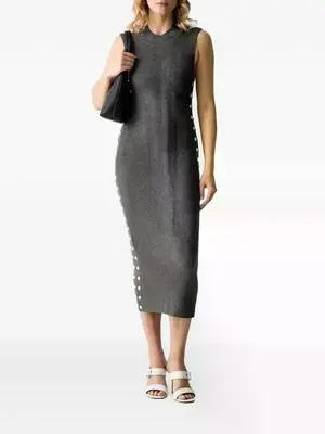 Karl Lagerfeld Ribbed-knit Stud-embellished Midi Dress - Grey