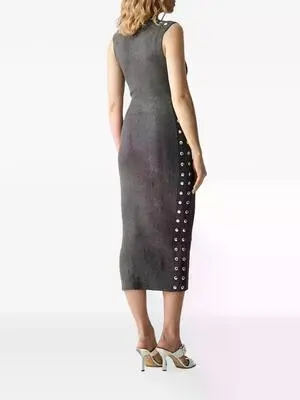Karl Lagerfeld Ribbed-knit Stud-embellished Midi Dress - Grey