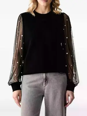 Karl Lagerfeld Pearl-embellished Mesh-sleeve Sweatshirt - Black