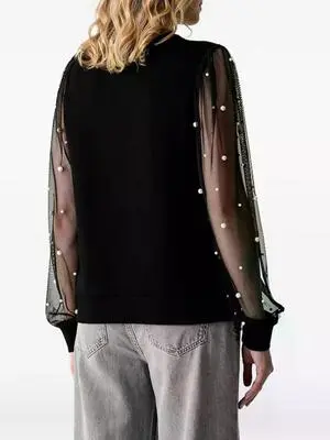 Karl Lagerfeld Faux-pearl Embellished Sheer-sleeve Top