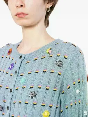 YANYAN Cropped Cardigan With Floral Embellishments