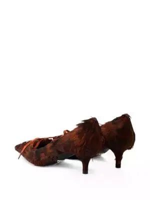 Prada Feather-embellished Satin Pumps - Brown