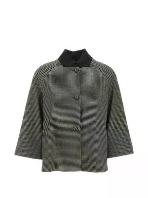ELENA MIRÒ Checked Mandarin-collar Jacket - Black