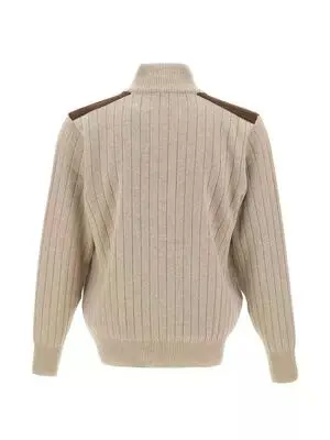 Paul & Shark Ribbed-knit Suede-panel Cardigan