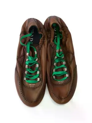 Prada Collapse Antiqued Nappa-leather Sneakers With Hooks