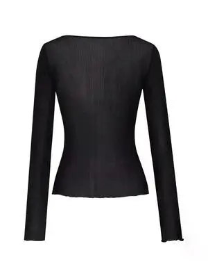 Saint Laurent Cassandre V-neck Top In Ribbed Silk - Black