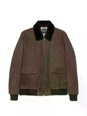 BARBA NAPOLI Suede Shearling Collar Bomber Jacket - Brown