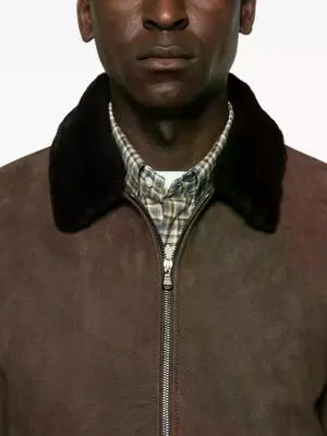 BARBA NAPOLI Suede Shearling Collar Bomber Jacket