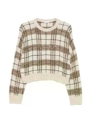 Brunello Cucinelli Sequin-embellished Checked Sweater - Neutrals