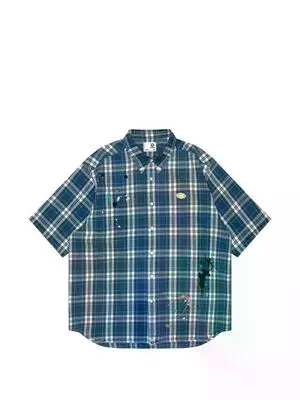 AAPE BY *A BATHING APE Moonface-patch Check-print Shirt - Blue