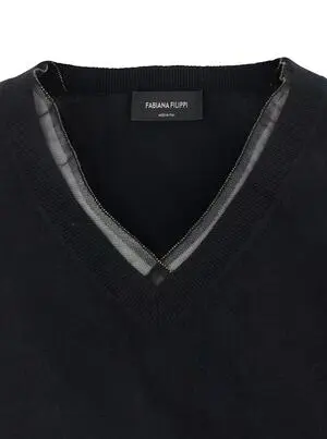 Fabiana Filippi V-neck Sweater With Tulle Insert