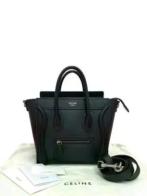 Celine Nano Drummed Calfskin Luggage Tote Bag - Black