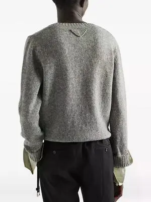 Prada Shetland Wool Scoop-neck Sweater With Removable Cuffs - Grey