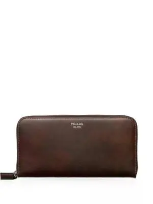 Prada Antiqued Leather Wallet - Brown