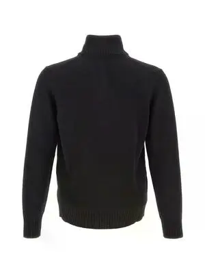 KANGRA Buttoned-collar Ribbed-knit Sweater - Black