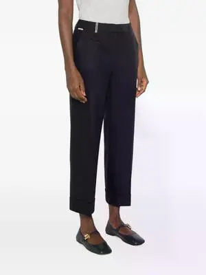 Peserico Navy Pressed Crease Turned-up Hem Trousers
