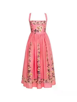 Agua Bendita Mielero Promesa Floral-embroidered Midi Dress - Pink