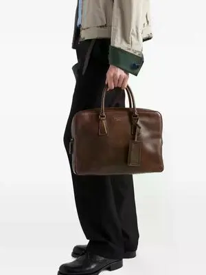 Prada Leather Work Bag With Antique Finish