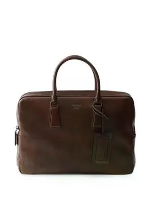 Prada Leather Work Bag With Antique Finish