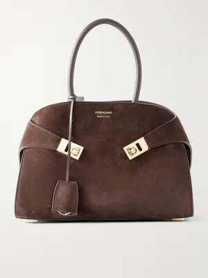 FERRAGAMO Hug Suede Shoulder Bag - Brown
