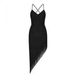 NOMI FAME Ondine Dress With Asymmetric Skirt And Beaded Fringes - Black