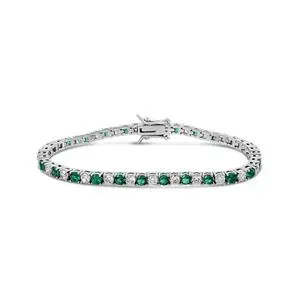 SHYMI Silver / Green Alternating Color Tennis Bracelet Silver & Emerald - Silver/green