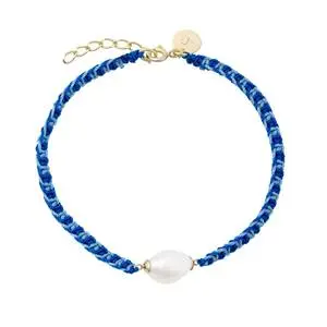 CHIARA TEDESCHI JEWELLERY Hand-braided Thread Bracelet With Freshwater Pearl And Logo Charm
