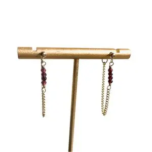 Rachel Nathan Red / Gold Post: Garnet & Chain Earrings - Red/gold