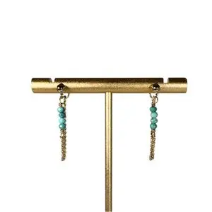 Rachel Nathan Blue / Gold Post: Turquoise & Chain Earrings - Blue/gold