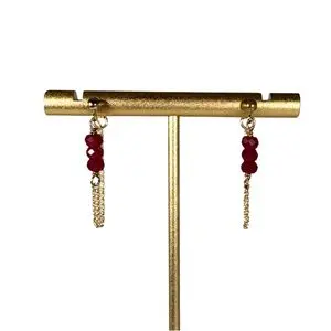 Rachel Nathan Gold / Red Post: Ruby & Chain Earrings - Gold/red