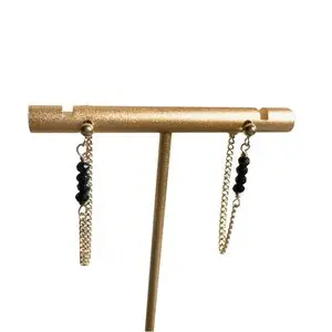 Rachel Nathan Black / Gold Post: Spinel & Chain Earrings - Black/gold
