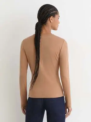 REISS Jada Cotton Long Sleeve T-shirt - Camel