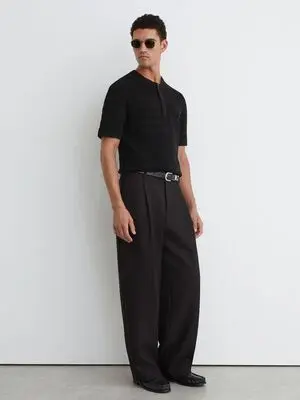 REISS Brockwell Cotton-blend Textured Henley Top
