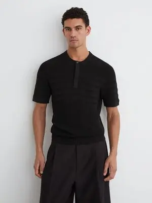 REISS Brockwell Cotton-blend Textured Henley Top