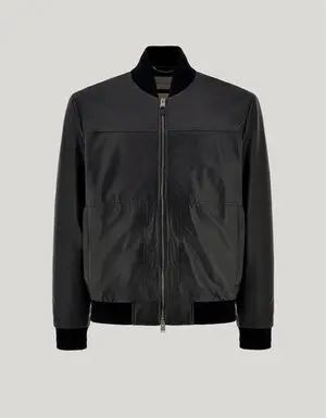 Canali Nappa Leather Bomber Jacket - Black