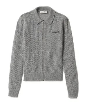 Miu Miu Long-sleeved Zip Cardigan - Grey