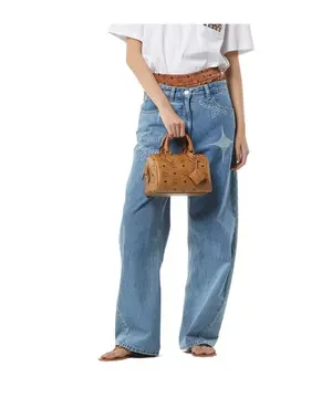 Mcm Ella Boston Bag In Visetos - Cognac