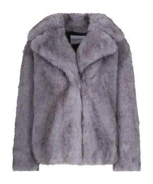 STAND STUDIO Lapel Long-sleeved Fur Coat - Gray