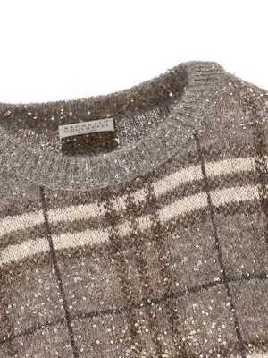 Brunello Cucinelli Checked Crewneck Jumper With Sequins